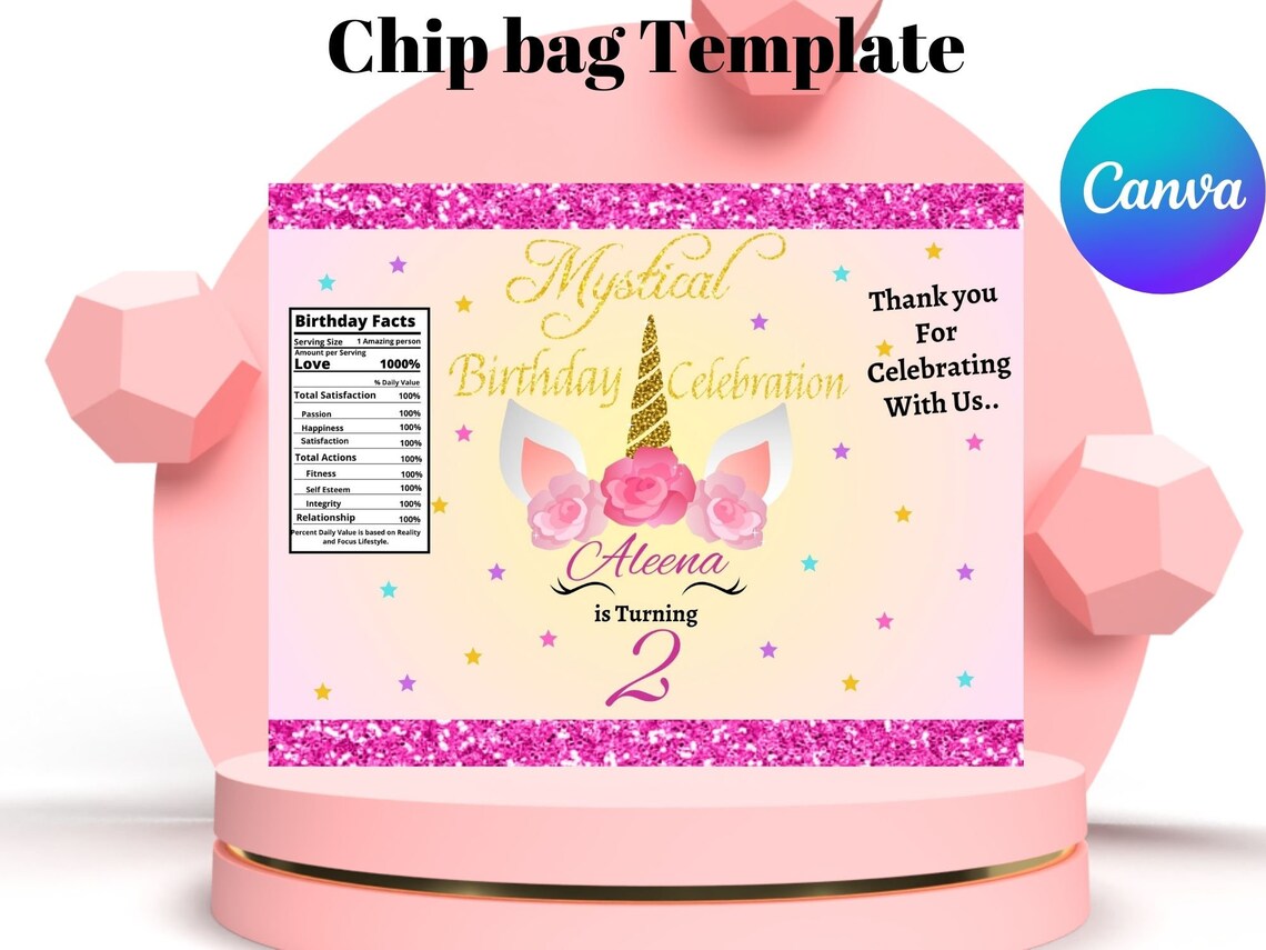 Unicorn Chip Bag Template, Editable Label, Chip Bag Templates, Chip Bag ...