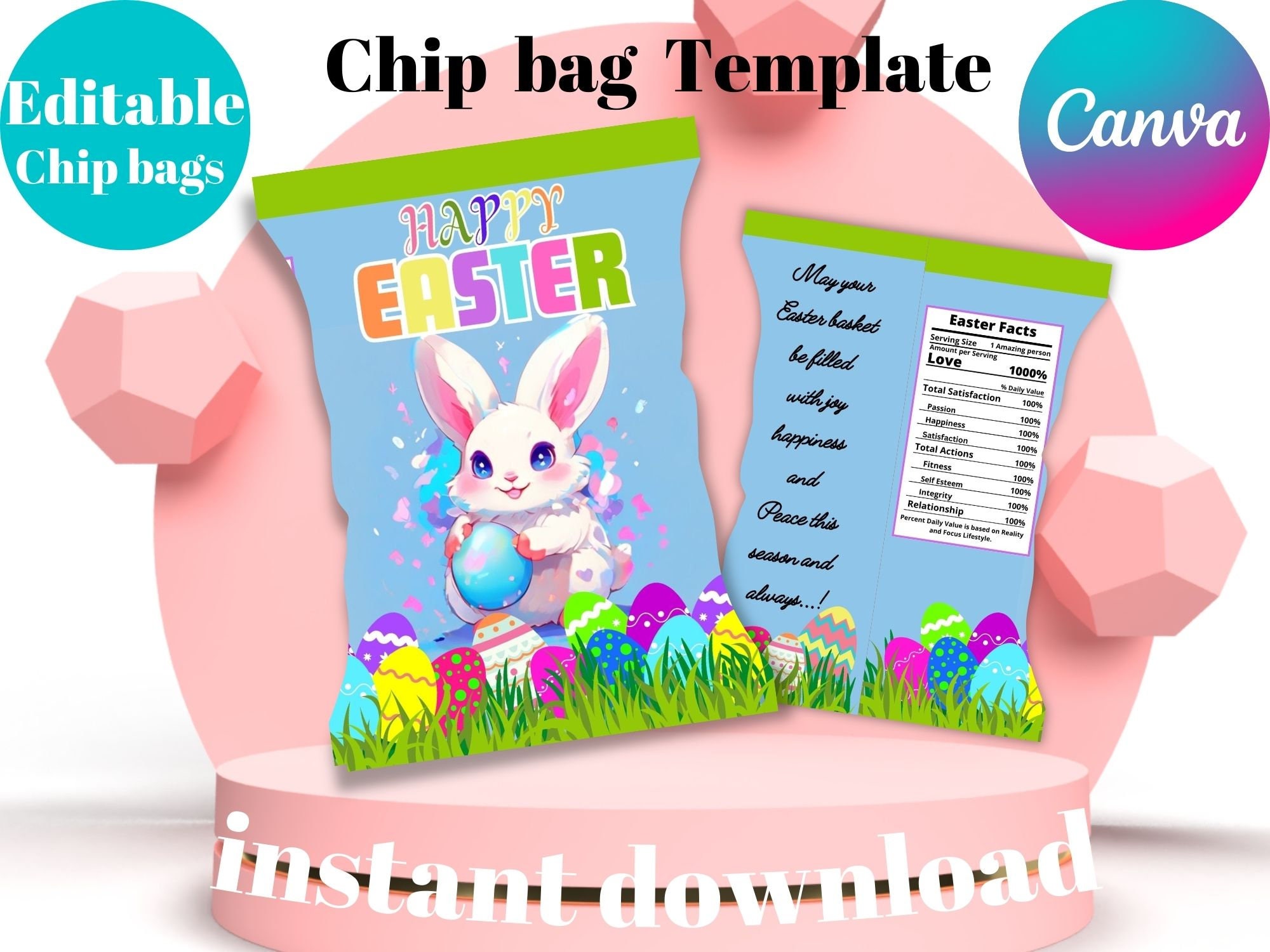 Easter Chip Bag Printable, Easter Bunny Favor Bag Printable INSTANT ...