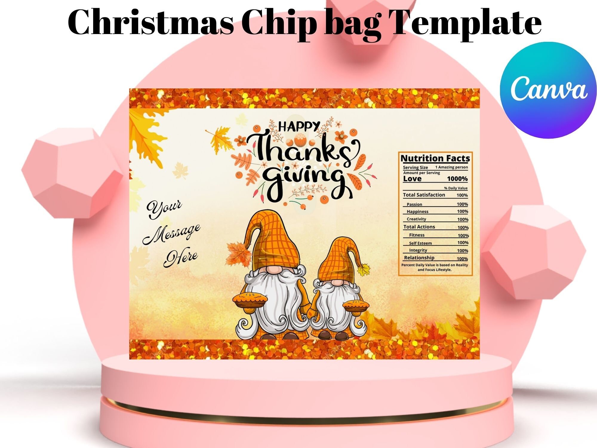 EDITABLE Thanksgiving Chip Bag Wrapper Template, Cute Little Genome ...