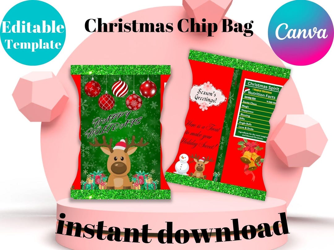 EDITABLE Christmas Chip Bag Wrapper Template, Cute Christmas Party ...
