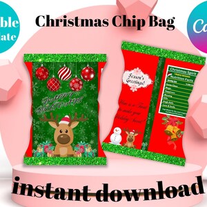 Editable Christmas Chip Bag Wrapper: Party Favor Template (digital ...
