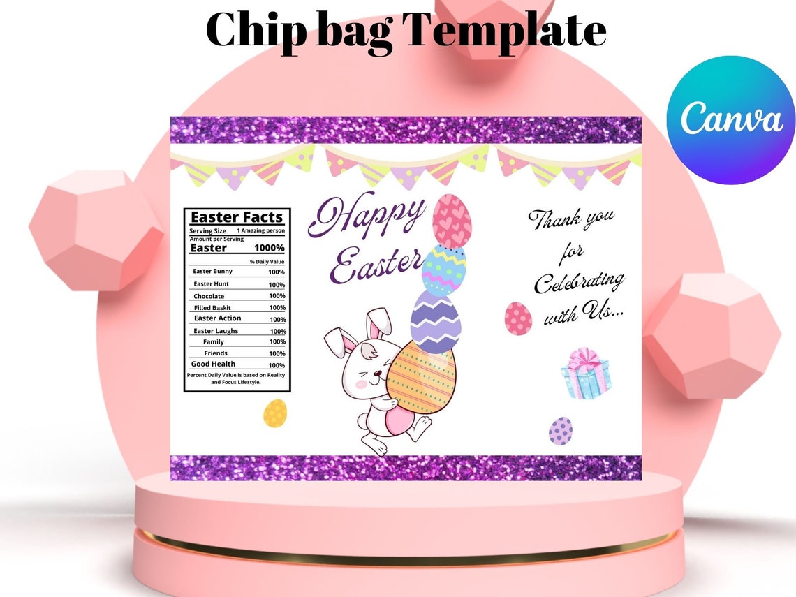 Easter Chip Bag Printable, Easter Bunny Favor Bag Printable INSTANT ...