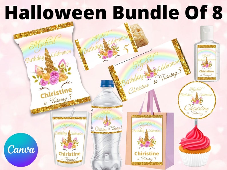 UNICORN Party Favor Bundle Templates, Chip Bags Template, Bundle for ...