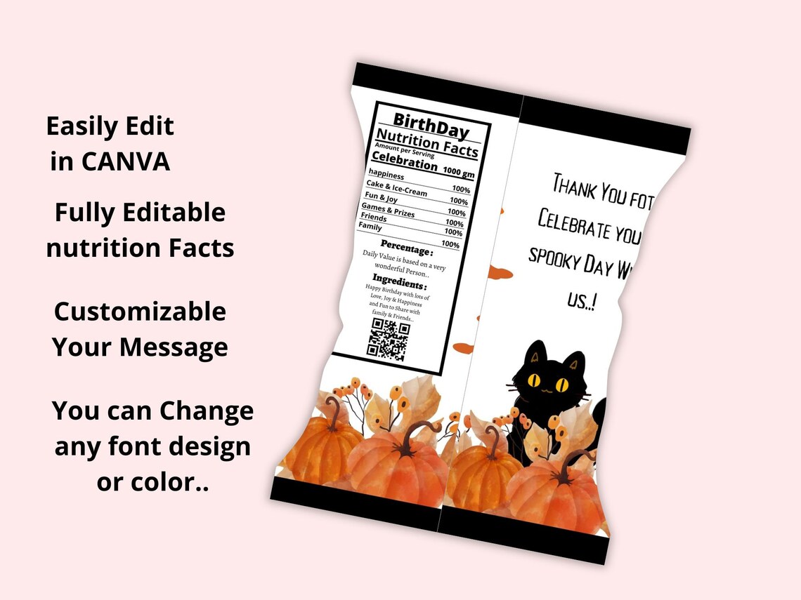 Halloween Chip Bag Template, Editable Label, Chip Bag Templates, Chip ...