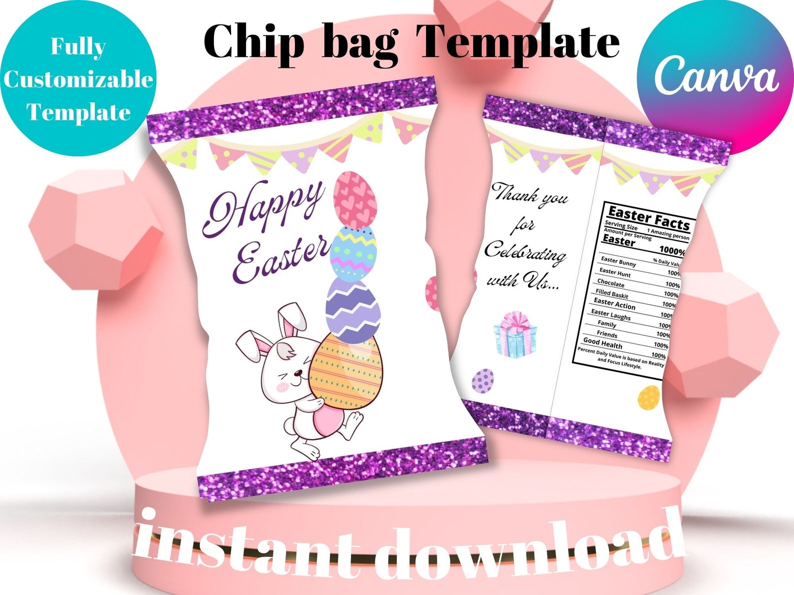 Easter Chip Bag Printable, Easter Bunny Favor Bag Printable INSTANT ...