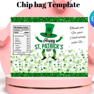 St. Patrick's Chips Bag, Chip Bag Template, Printable Digital Favors ...