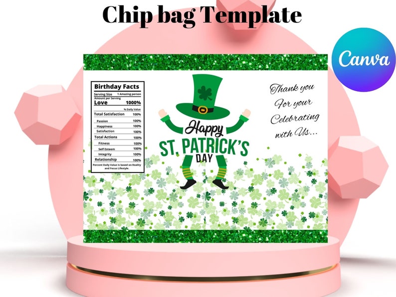 St. Patrick's Chips Bag, Chip Bag Template, Printable Digital Favors ...