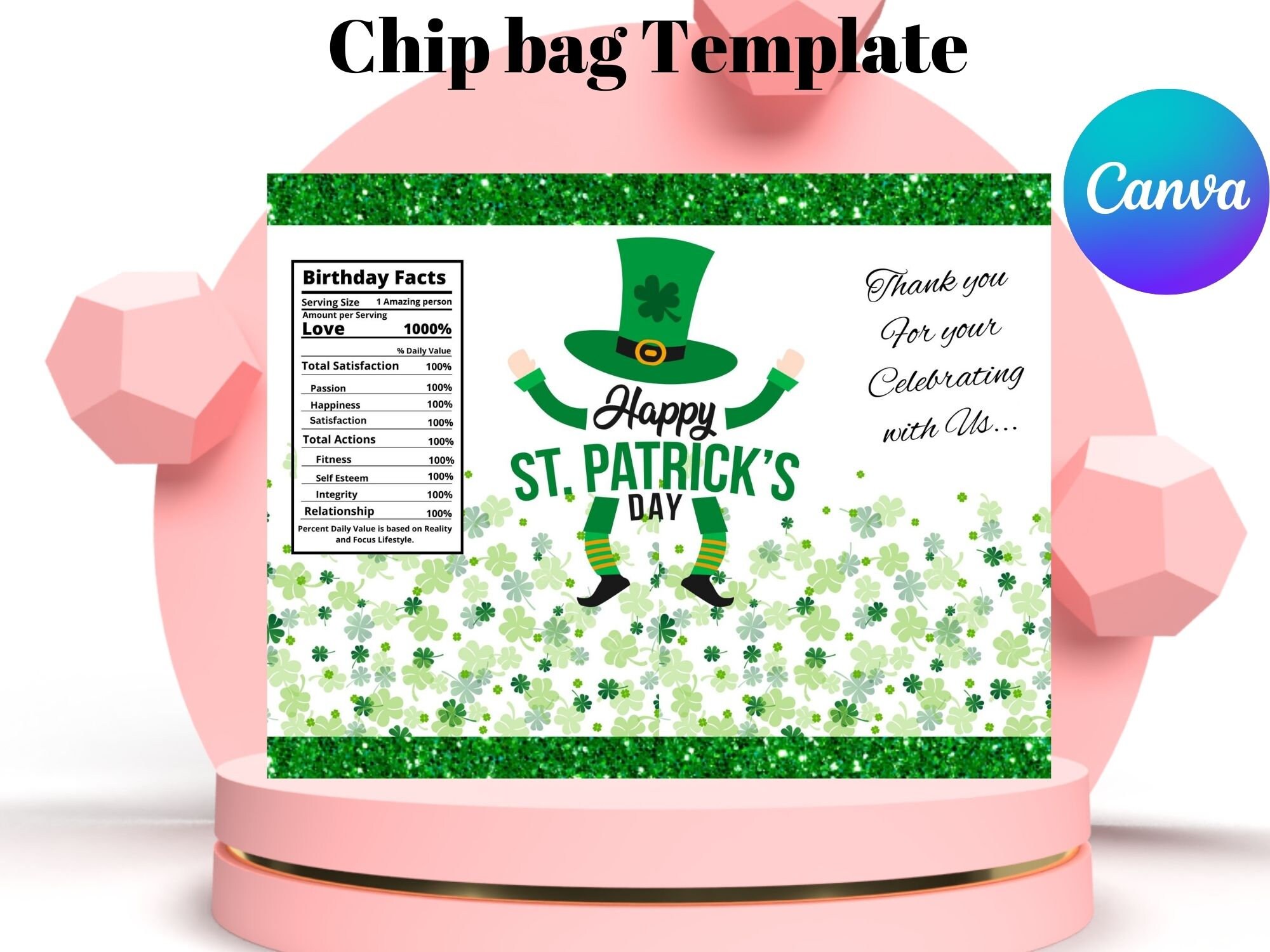 St. Patrick's Chips Bag, Chip Bag Template, Printable Digital Favors ...