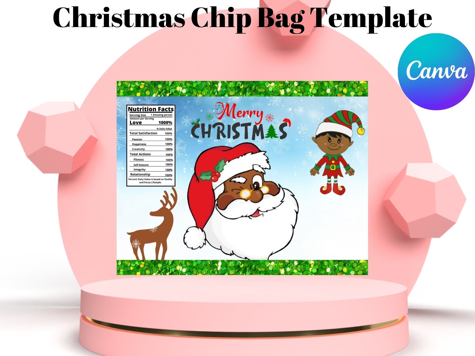 EDITABLE Christmas Chip Bag Wrapper Template, Cute Santa Personalized ...