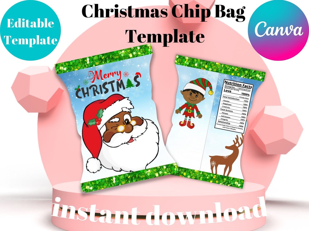 EDITABLE Christmas Chip Bag Wrapper Template, Cute Santa Personalized ...