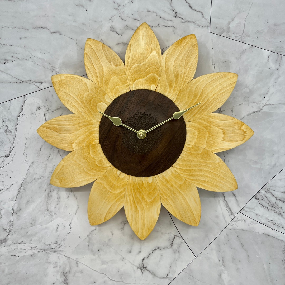 Aspen & Walnut 12" Sunflower Wall Clock - Etsy