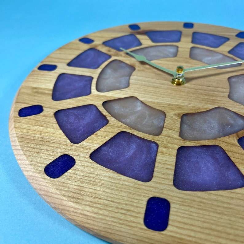 12" Round Wall Clock - Alder Wood & Epoxy Resin - Purple - Etsy
