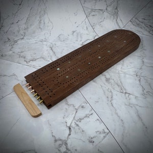 Walnut 2-player Cribbage Board W/abalone Inlays, Metal Playing Pieces ...
