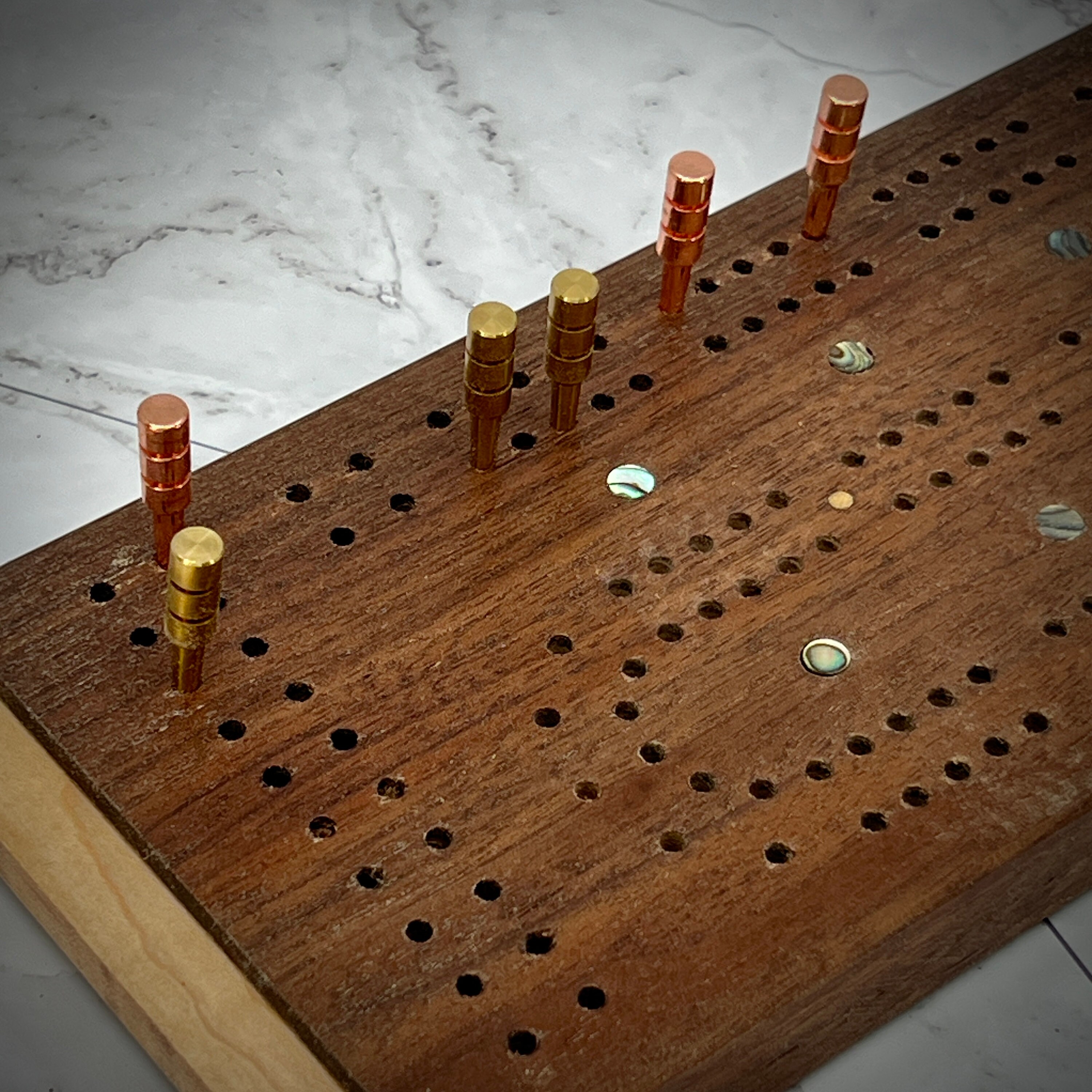 Walnut 2-player Cribbage Board W/abalone Inlays, Metal Playing Pieces ...