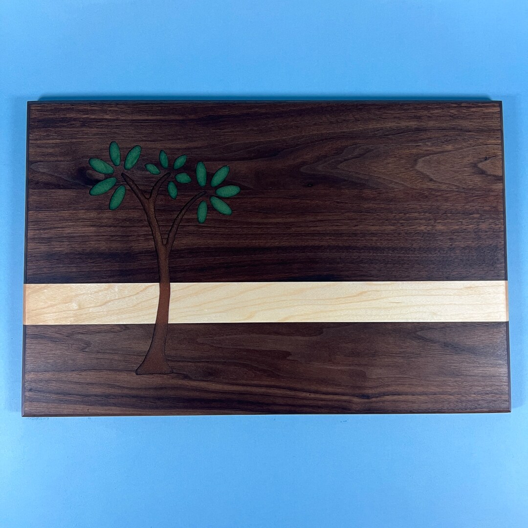 Walnut Charcuterie Board W/maple Stripe & Epoxy Resin Tree Inlay, 18x12 ...