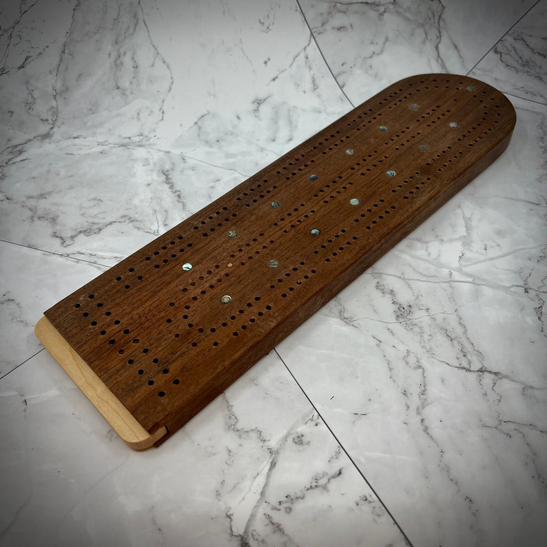 Walnut 2-player Cribbage Board W/abalone Inlays, Metal Playing Pieces ...