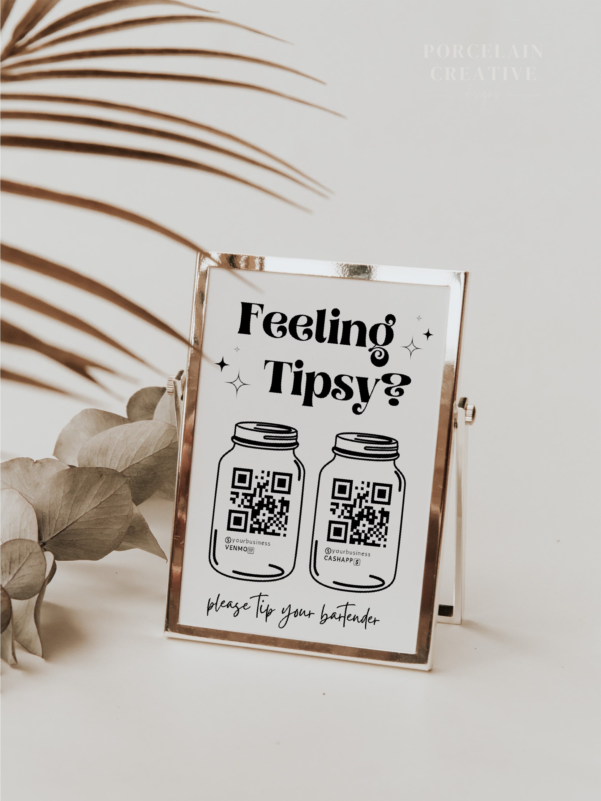 Retro Feeling Tipsy Tip Bar Printable Virtual Tip Venmo Cashapp Tip ...
