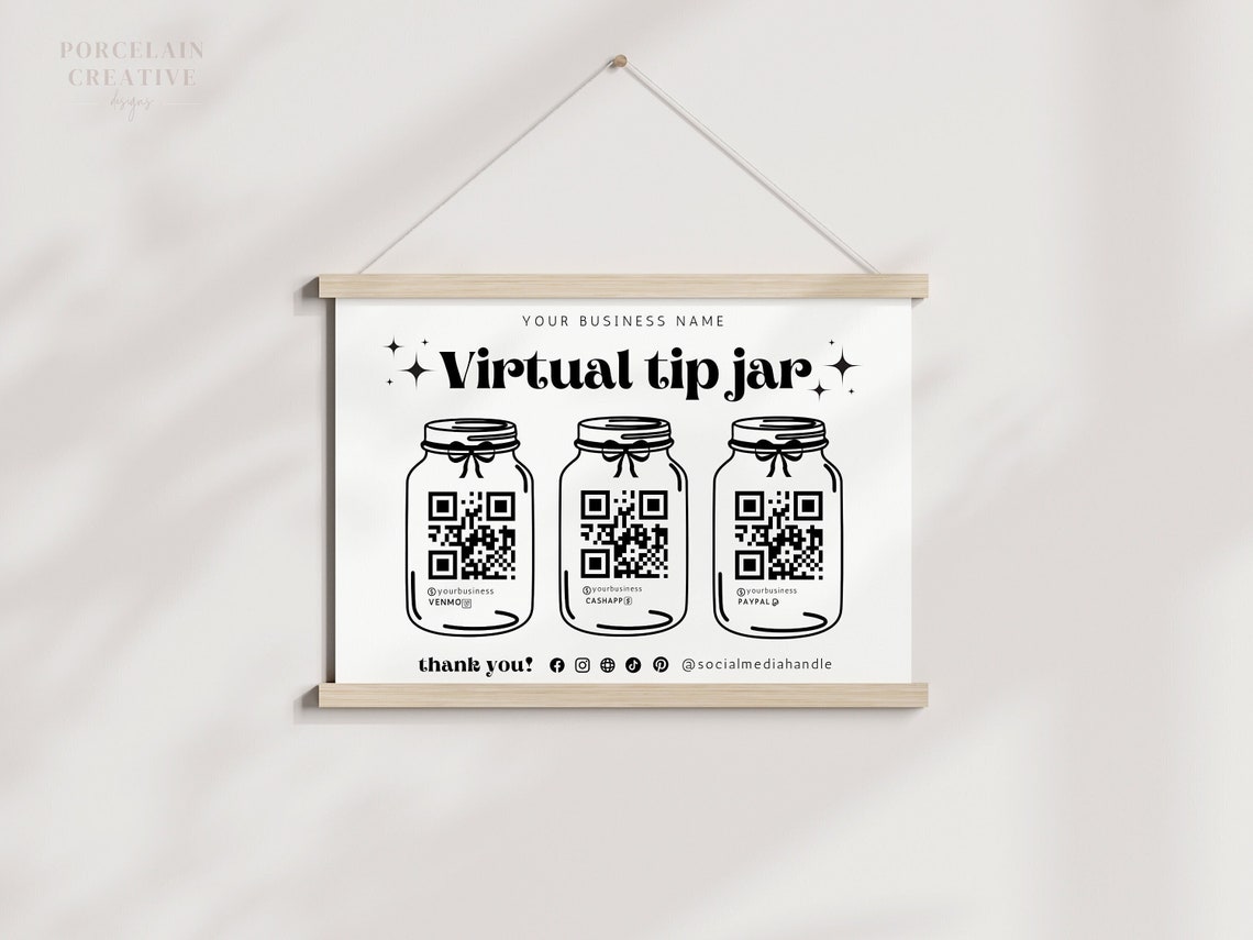 Retro Virtual Tip Jar Digital Printable Template, Venmo Cashapp Payment ...