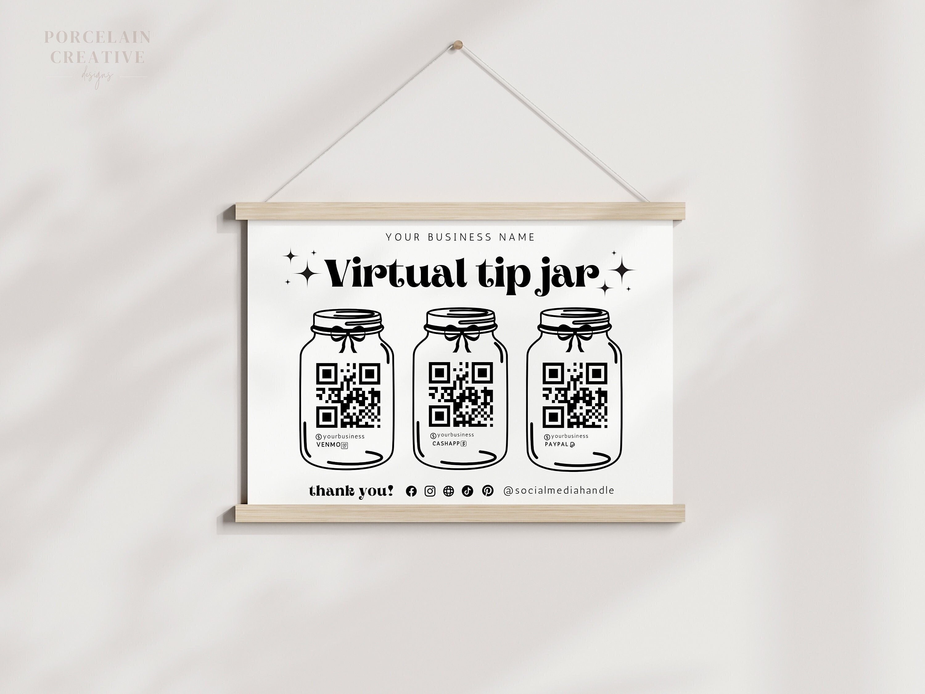 Retro Virtual Tip Jar Digital Printable Template, Venmo Cashapp Payment ...