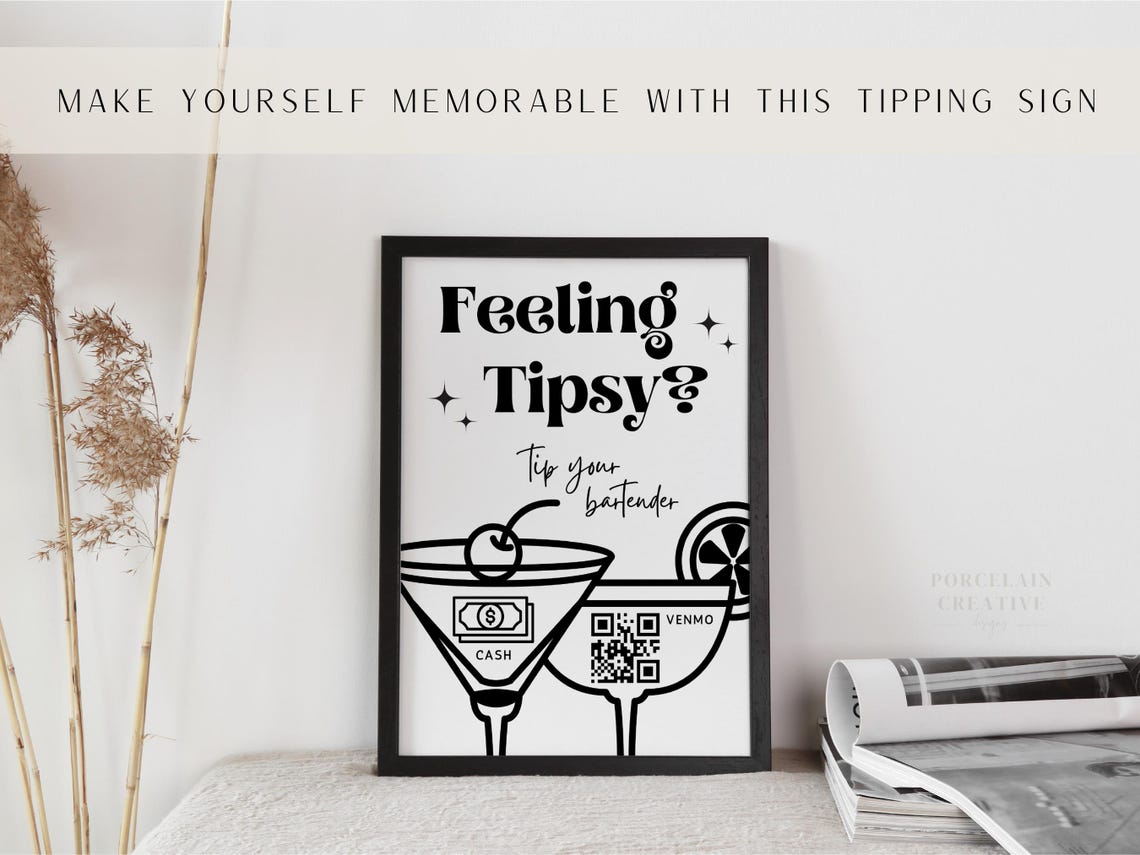 Retro Feeling Tipsy Tip Bar Printable Virtual Tip Venmo Cashapp Tip ...