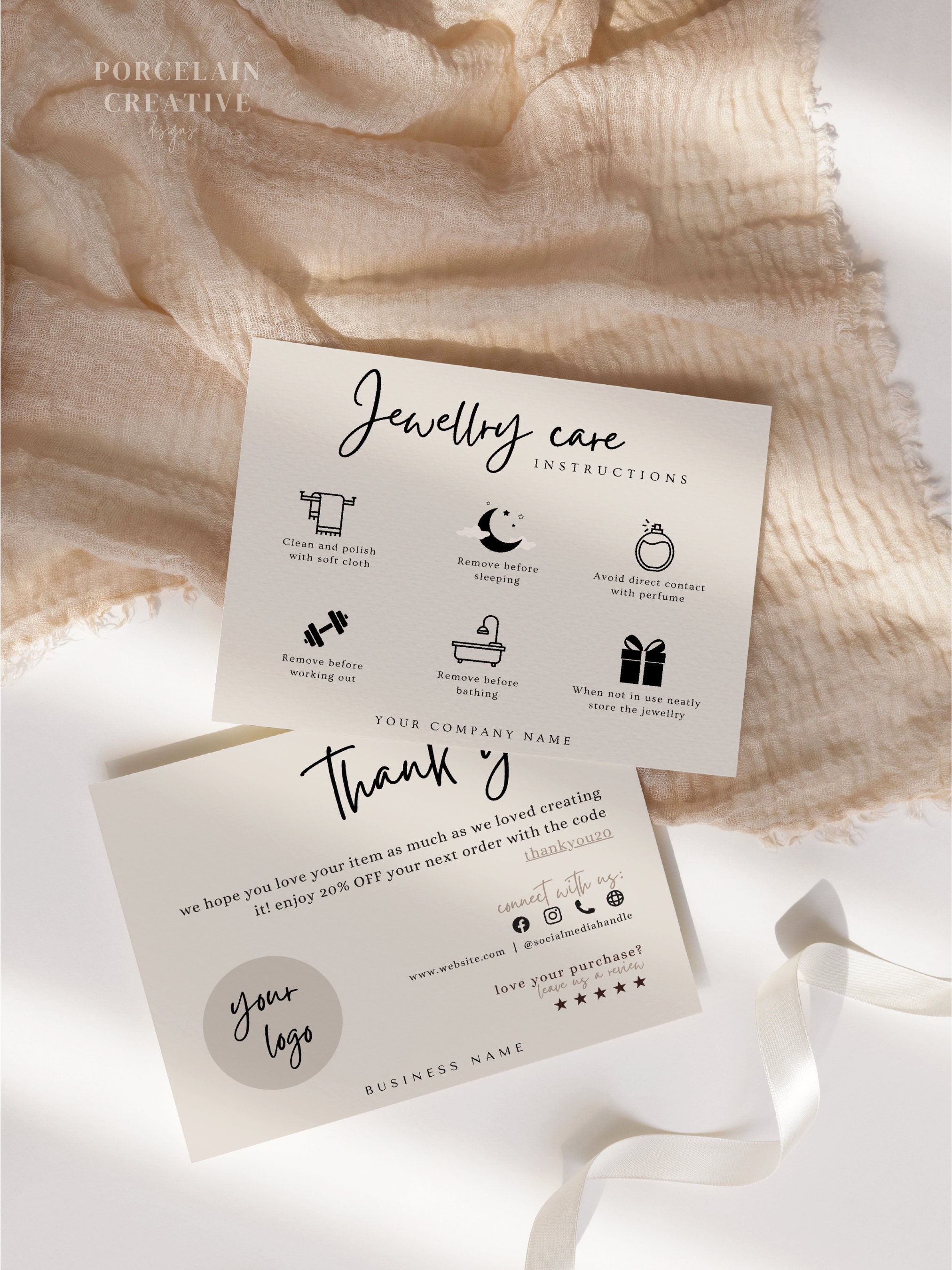 Editable Jewelry Care Card Template, Thank You Card, Printable Jewelry ...