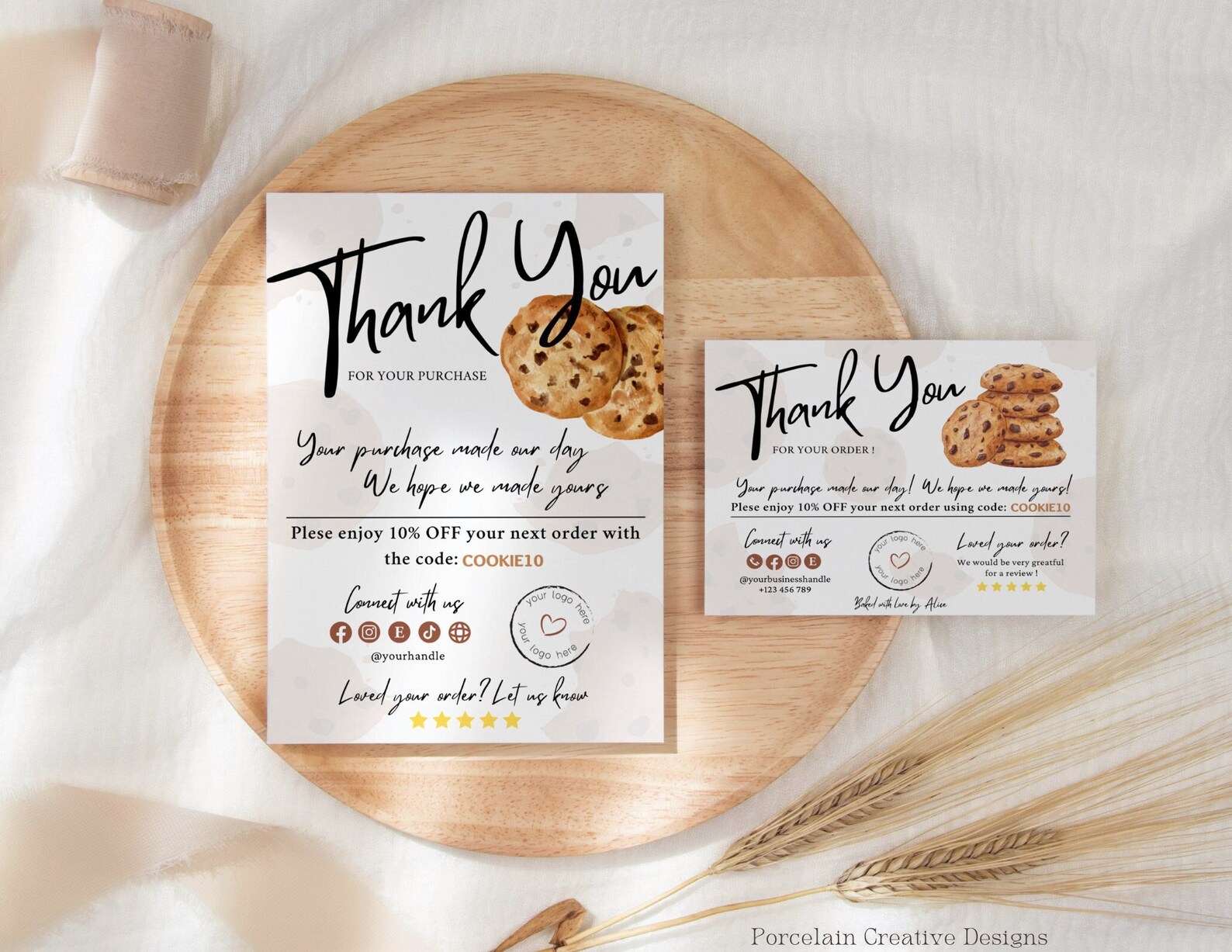 2 Editable Cookie Thank You Card Bundle Bakery Shop Card - Etsy