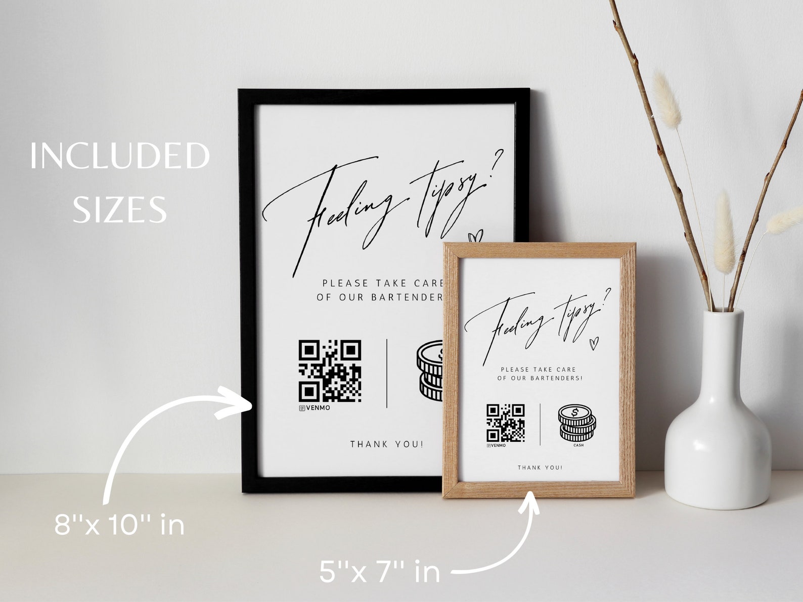 Minimalist Feeling Tipsy Tip Bartender Printable Virtual Tip Venmo ...