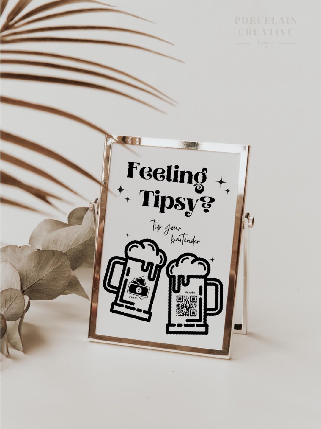 Feeling Tipsy Tip Bar Printable Virtual Tip Venmo Cashapp Tip Sign, QR ...