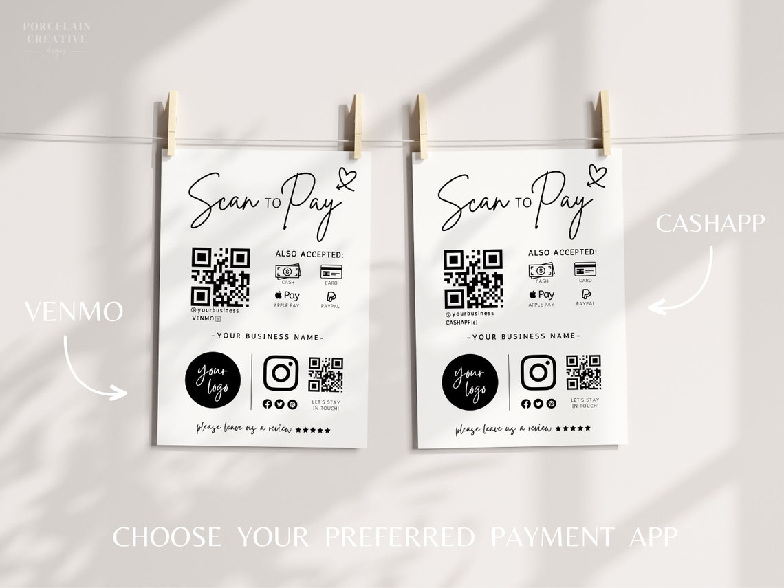 Scan to Pay QR Code Sign, Printable Payment Template, Venmo Cashapp ...
