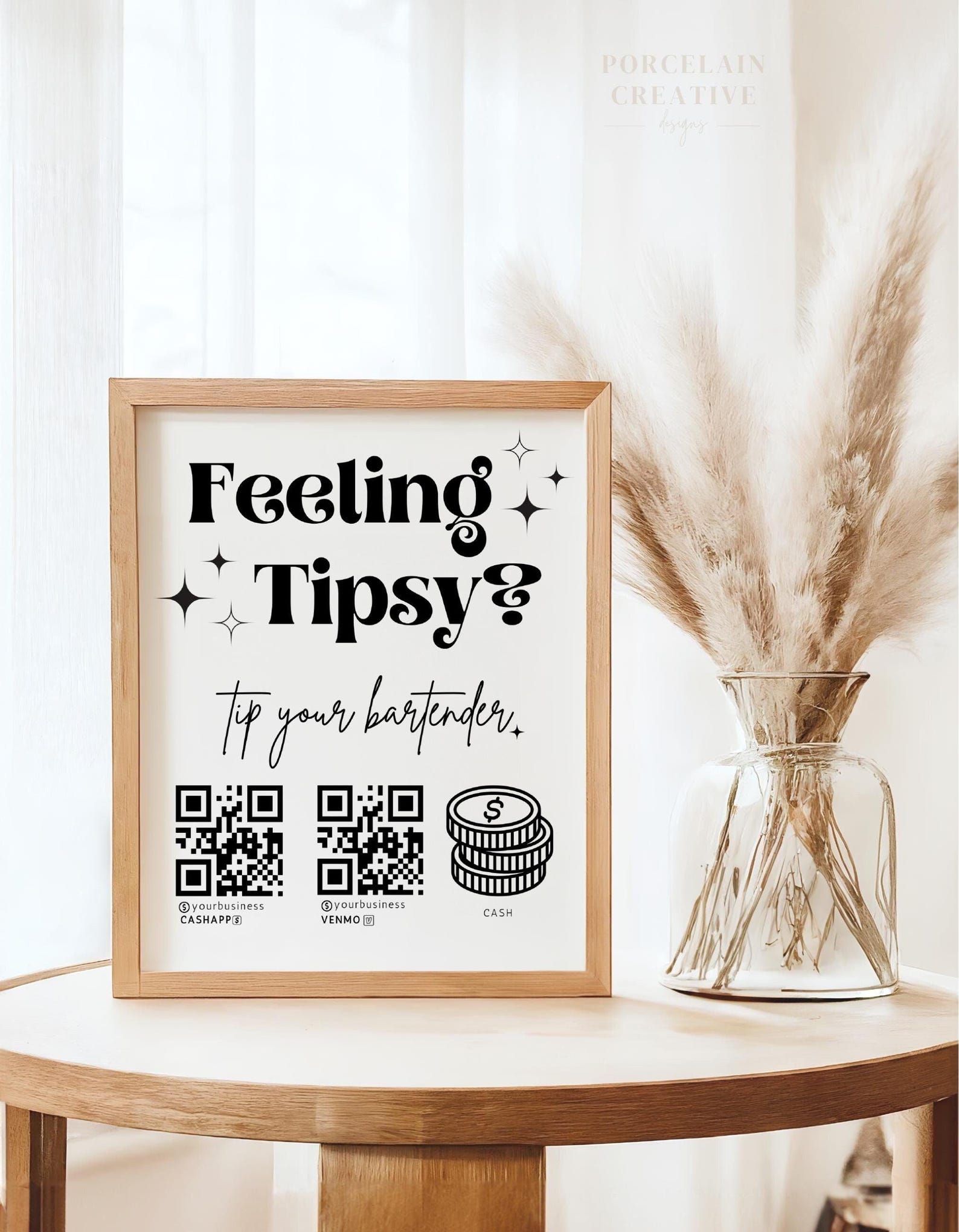 Retro Feeling Tipsy Tip Bar Printable Virtual Tip Venmo Cashapp Tip ...