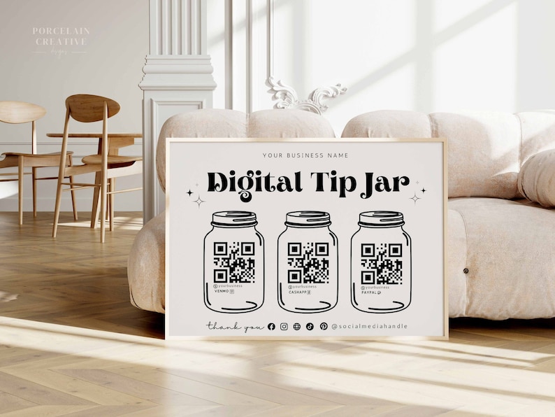Retro Virtual Tip Jar Digital Printable Template, Venmo Cashapp Payment Sign, DIY QR Code Sign ...