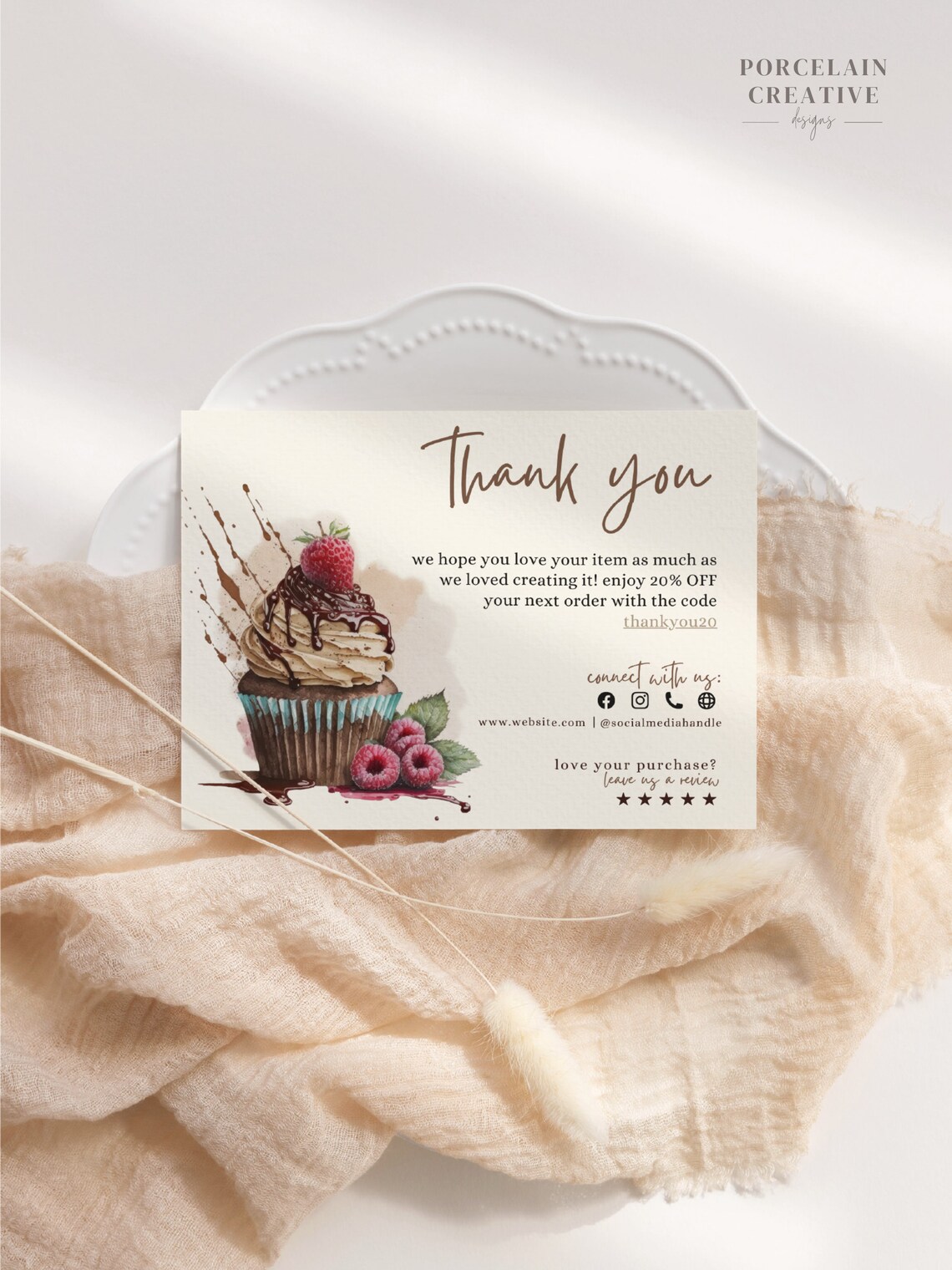 Editable Cupcake Thank You Card Bundle, Bakery Shop Card, Cookie Small ...