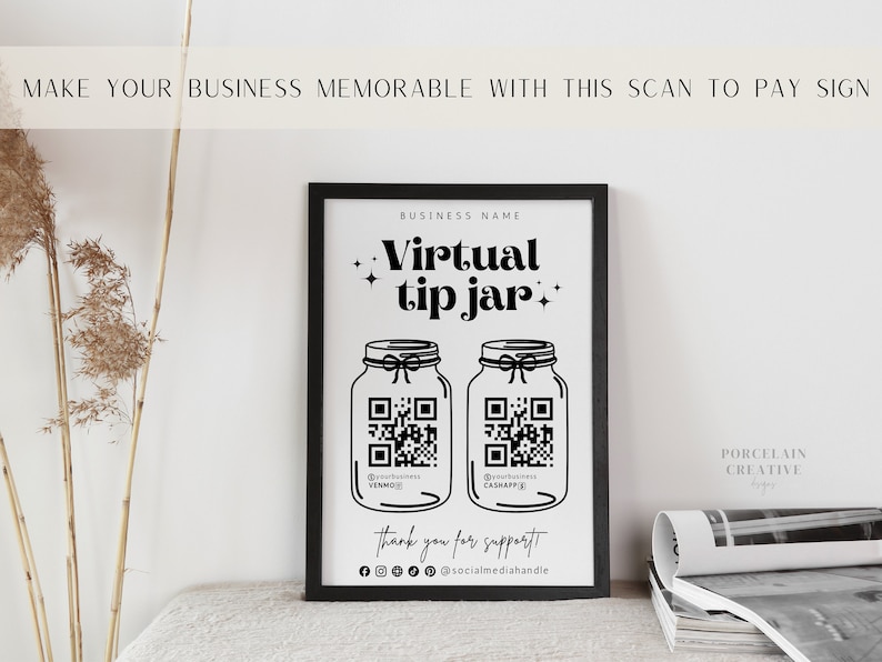 Retro Virtual Tip Jar Digital Printable Template, Venmo Cashapp Payment ...