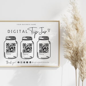 Digital Printable Virtual Tip Jar Venmo Cashapp Paypal Zelle Payment Sign, DIY QR Code Sign ...