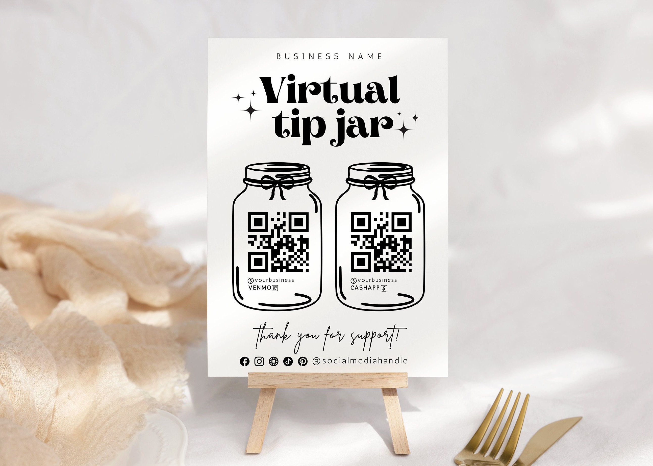 Retro Virtual Tip Jar Digital Printable Template, Venmo Cashapp Payment ...