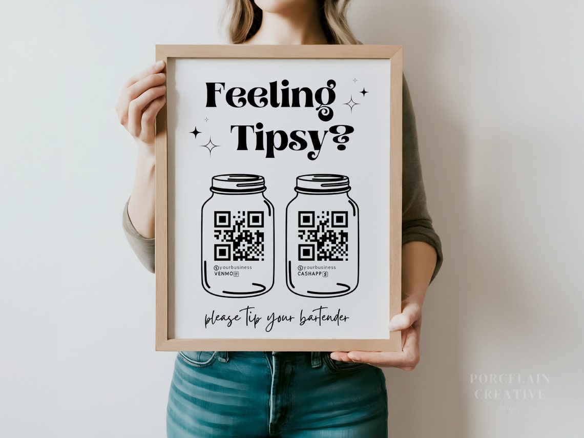 Retro Feeling Tipsy Tip Bar Printable Virtual Tip Venmo Cashapp Tip ...
