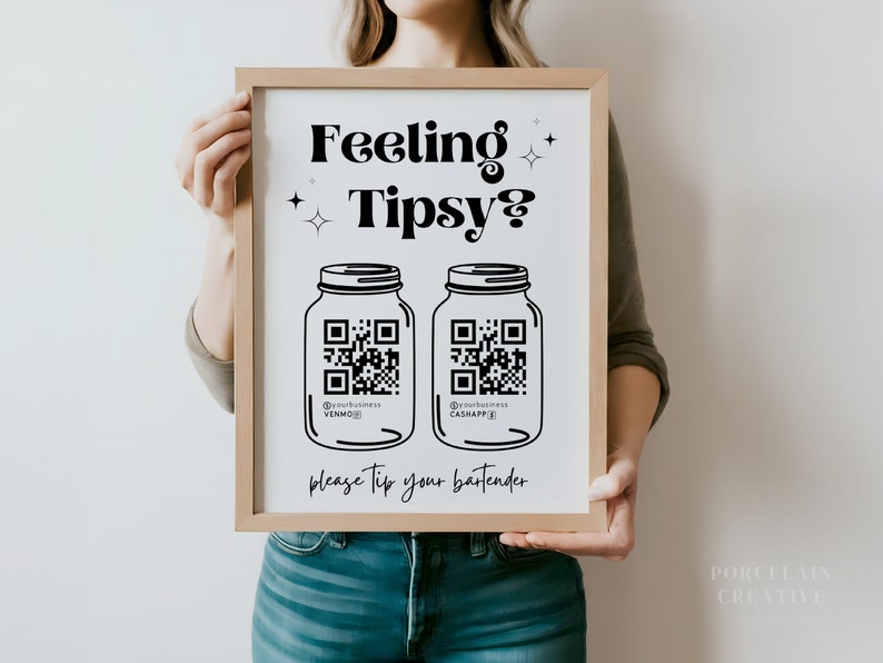 Retro Feeling Tipsy Tip Bar Printable Virtual Tip Venmo Cashapp Tip ...