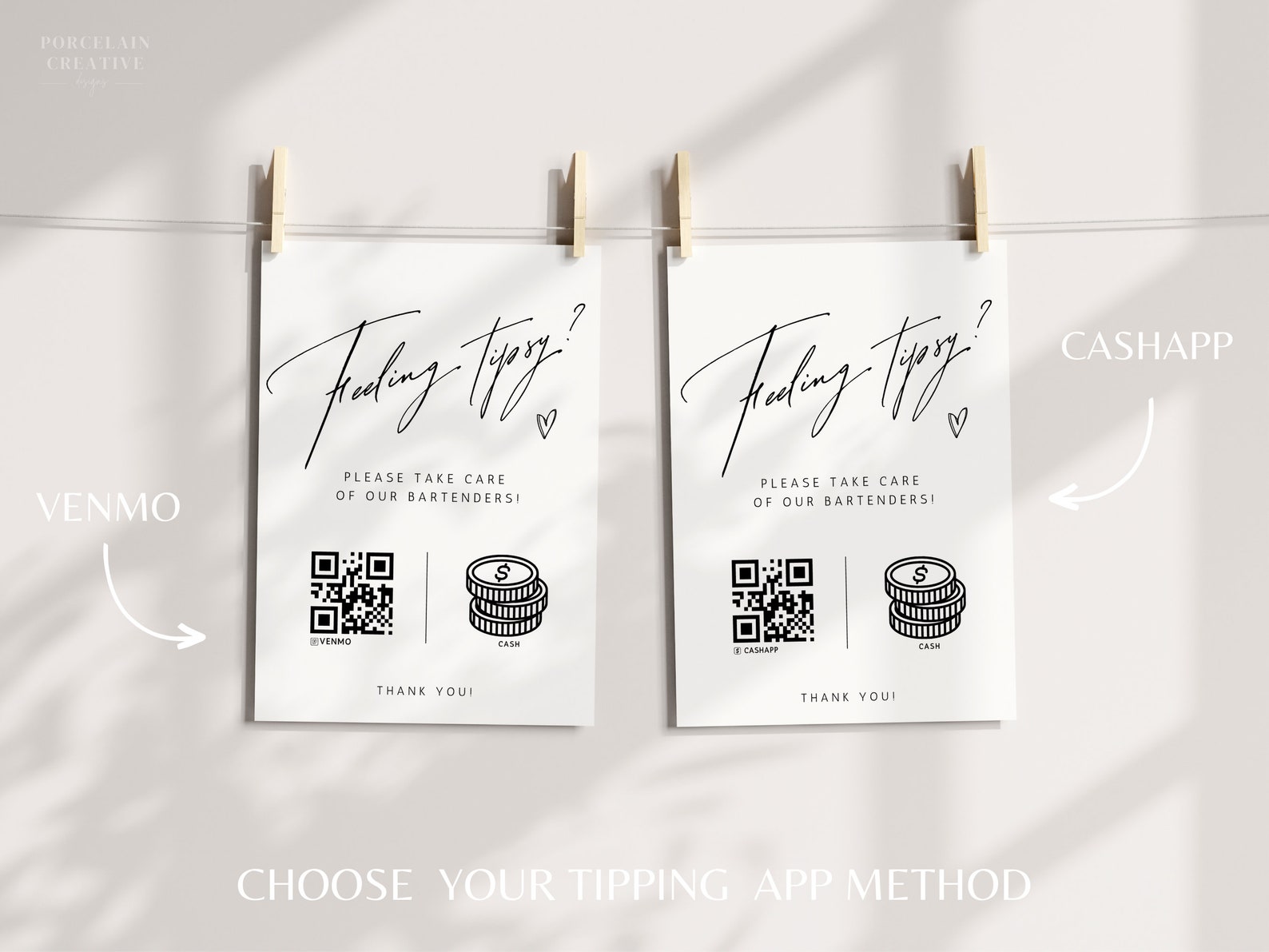 Minimalist Feeling Tipsy Tip Bartender Printable Virtual Tip Venmo ...
