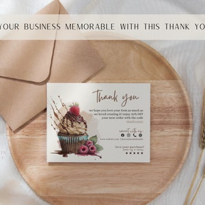 Editable Cupcake Thank You Card Bundle, Bakery Shop Card, Cookie Small ...