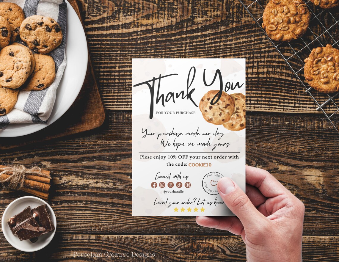 Editable Cookie Thank You Card, Bakery Shop Card, Cookie Small Business ...