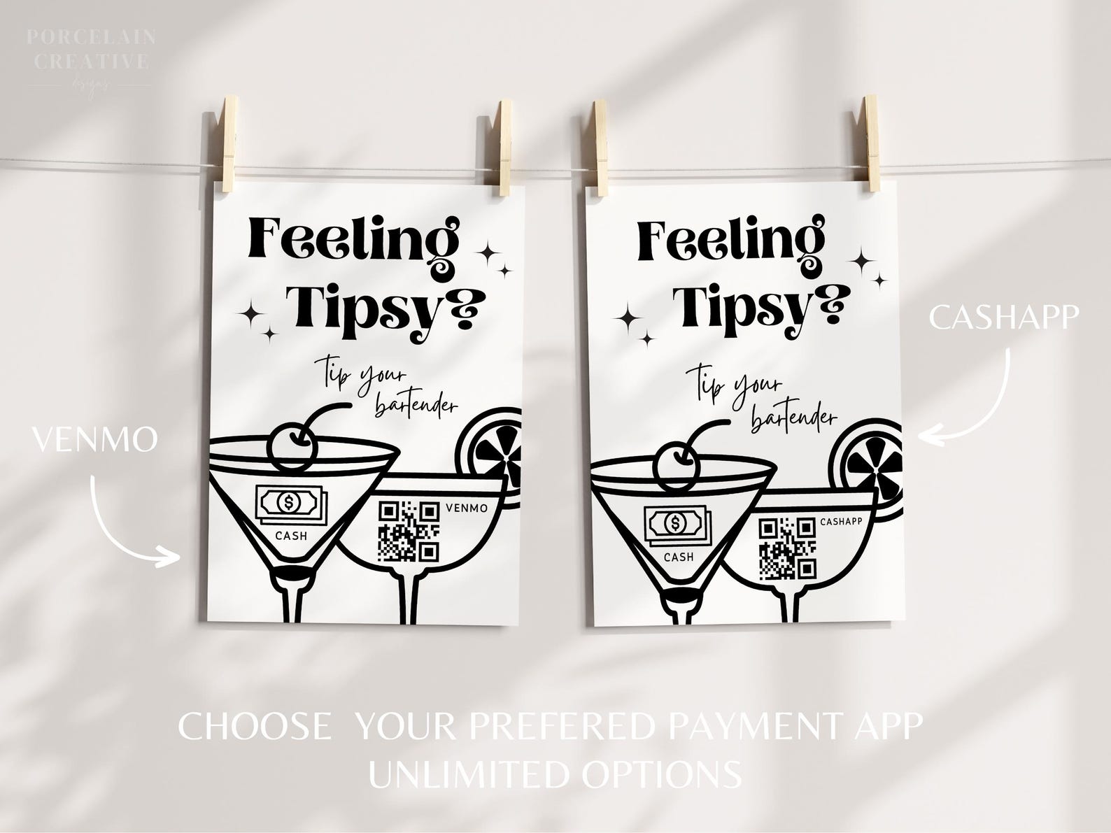 Retro Feeling Tipsy Tip Bar Printable Virtual Tip Venmo Cashapp Tip ...