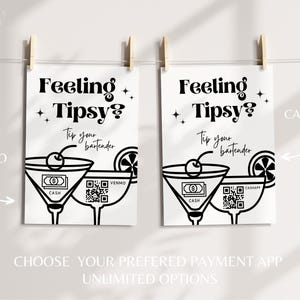 Retro Feeling Tipsy Tip Bar Printable Virtual Tip Venmo Cashapp Tip ...
