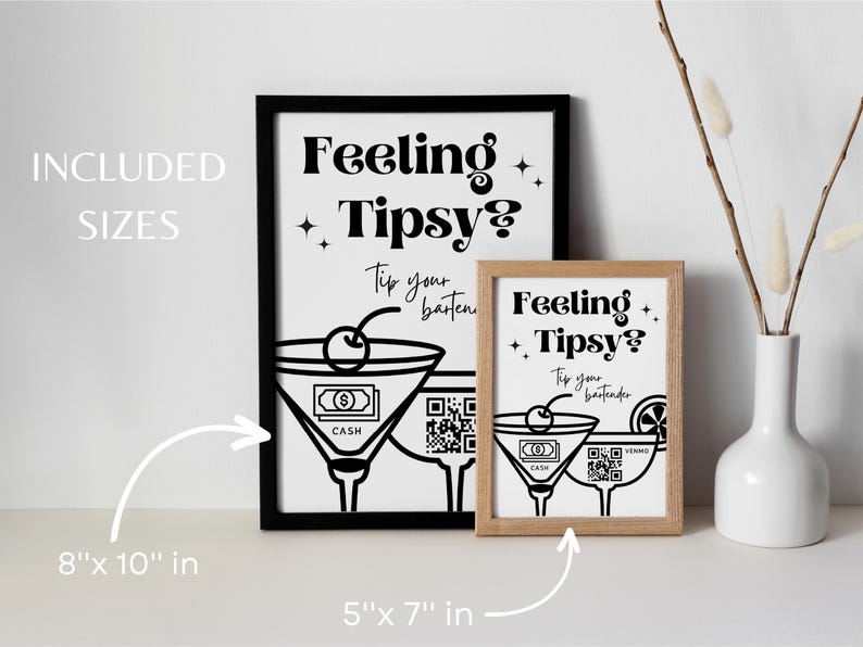 Retro Feeling Tipsy Tip Bar Printable Virtual Tip Venmo Cashapp Tip ...