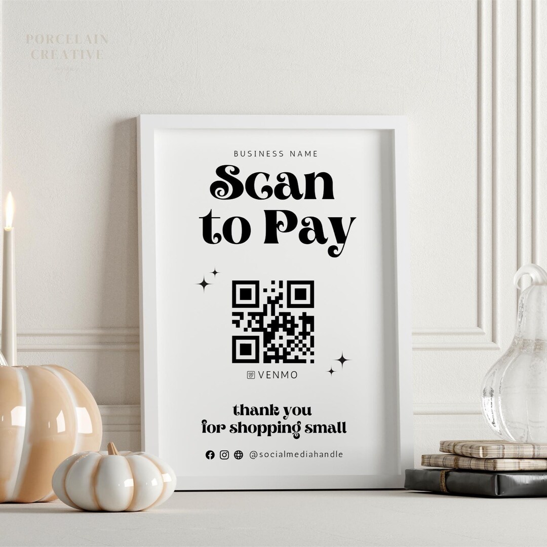 Retro Scan to Pay QR Code Sign, Printable Payment Template, Venmo ...