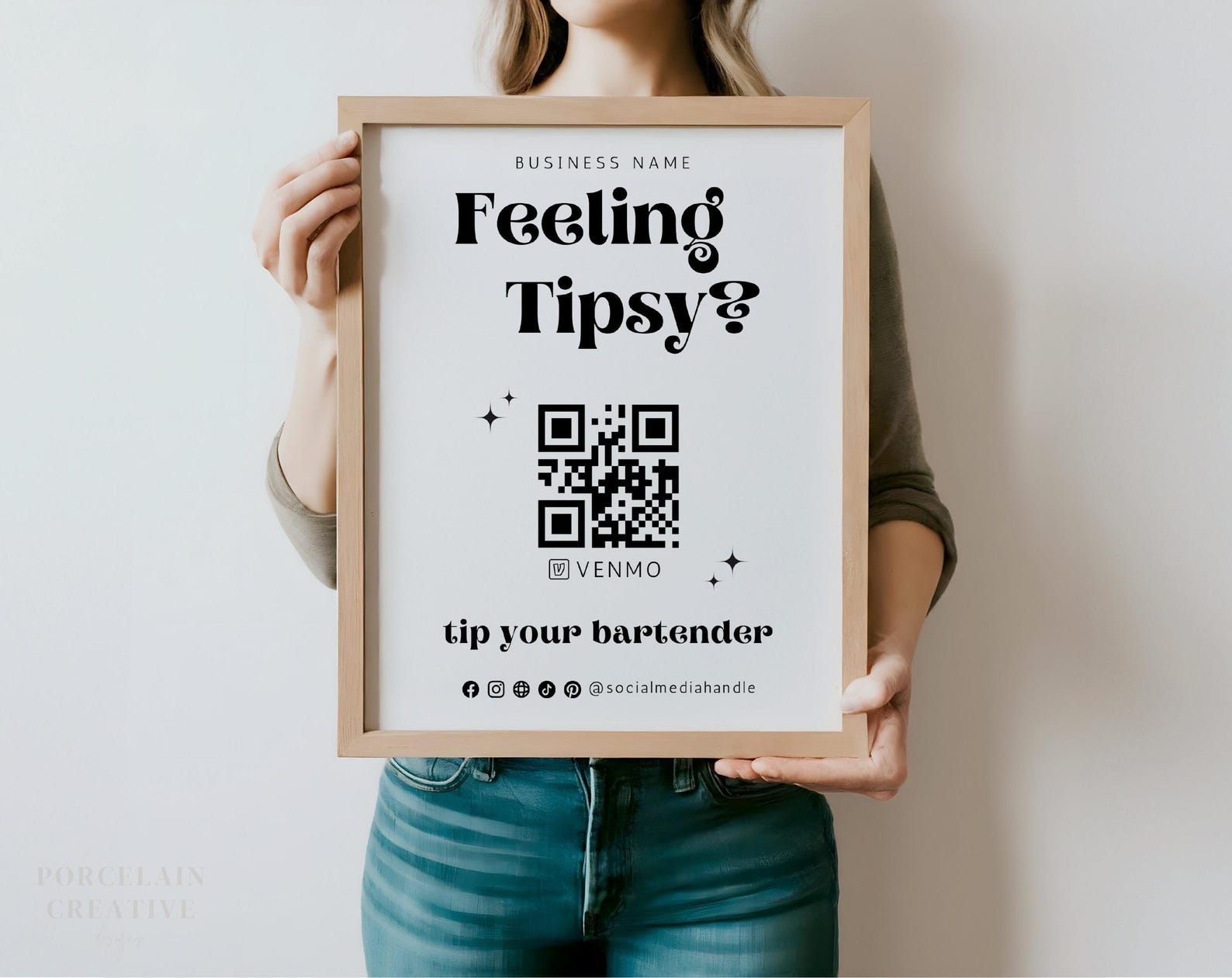 Retro Feeling Tipsy Tip Bar Printable Virtual Tip Venmo Cashapp Tip ...