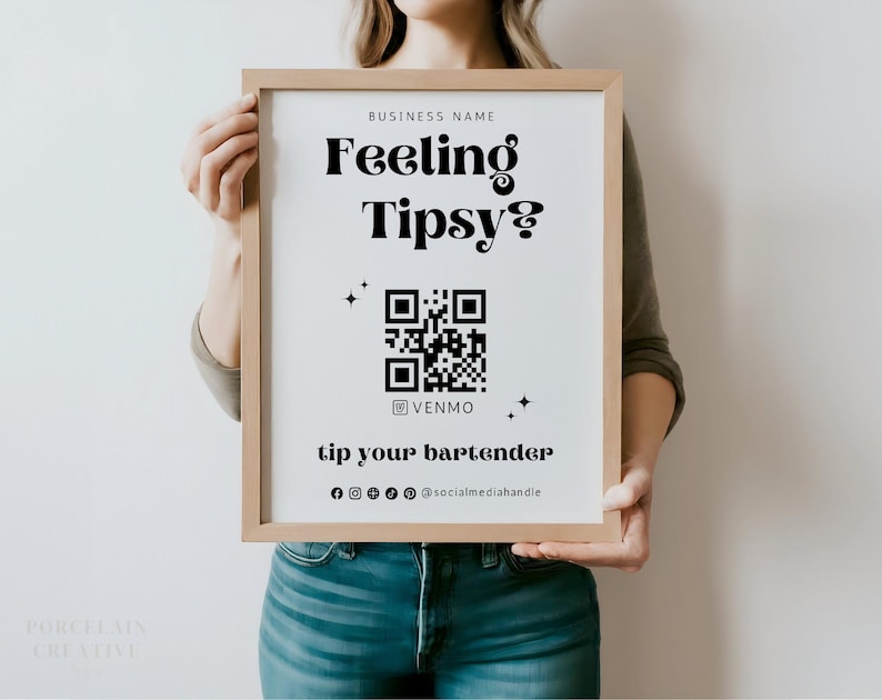 Retro Feeling Tipsy Tip Bar Printable Virtual Tip Venmo Cashapp Tip ...