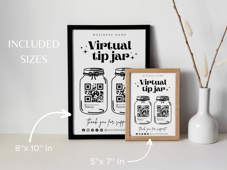 Retro Virtual Tip Jar Digital Printable Template, Venmo Cashapp Payment Sign, DIY QR Code Sign ...