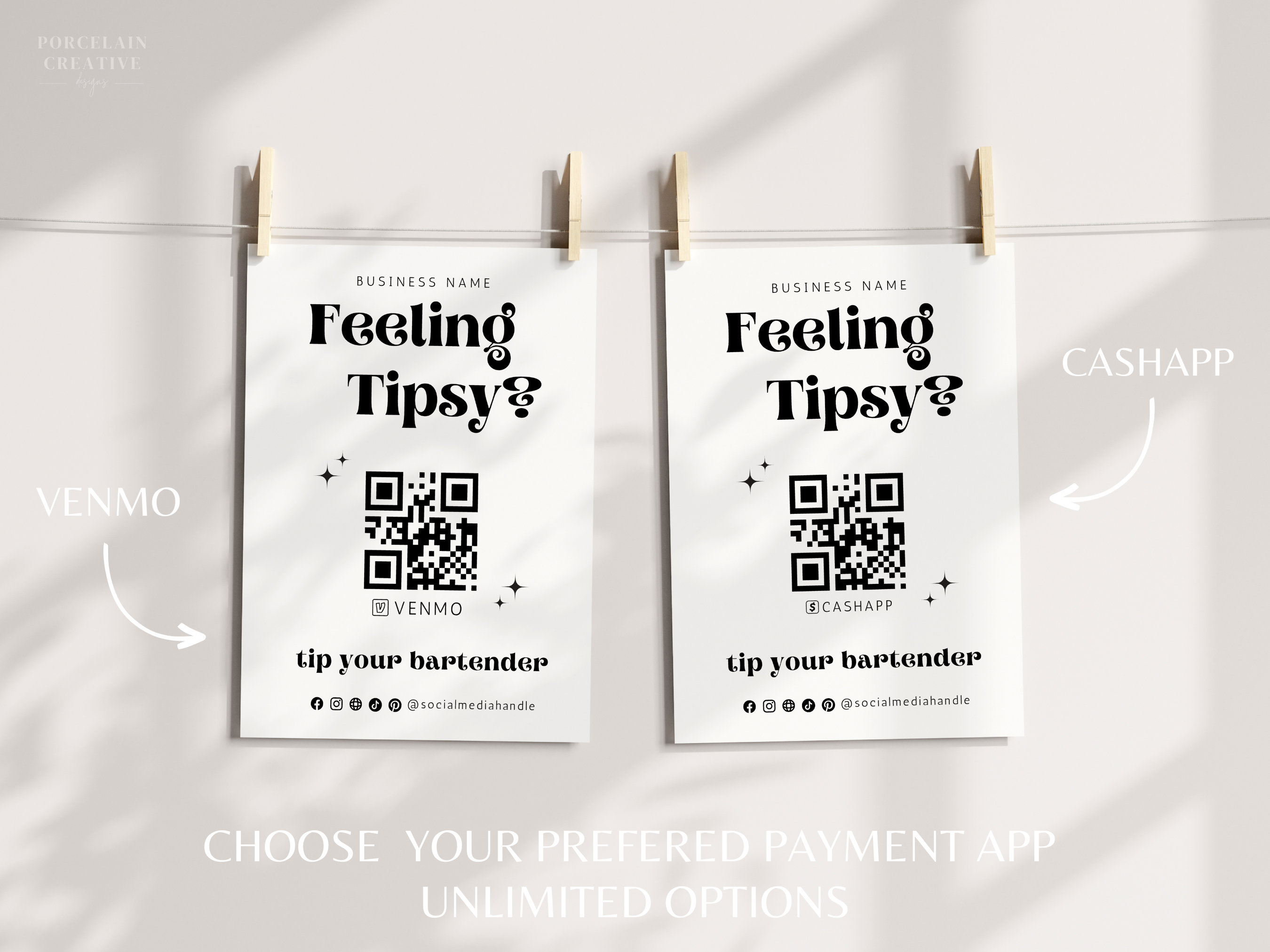 Retro Feeling Tipsy Tip Bar Printable Virtual Tip Venmo Cashapp Tip ...