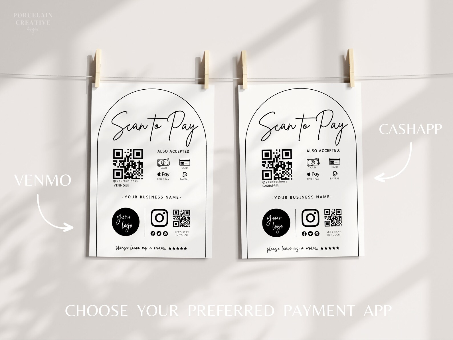 Minimalist Scan to Pay QR Code Sign, Printable Payment Template, Venmo ...