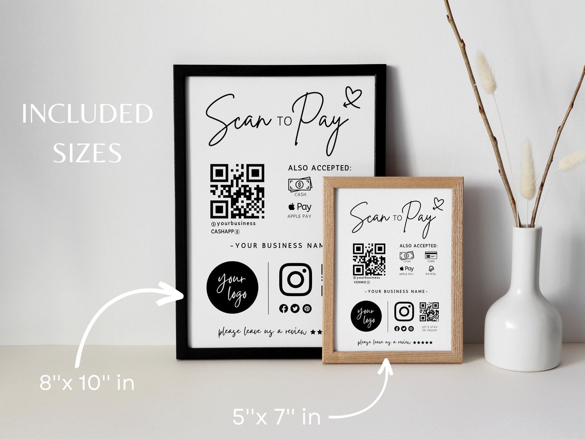 Scan to Pay QR Code Sign, Printable Payment Template, Venmo Cashapp ...